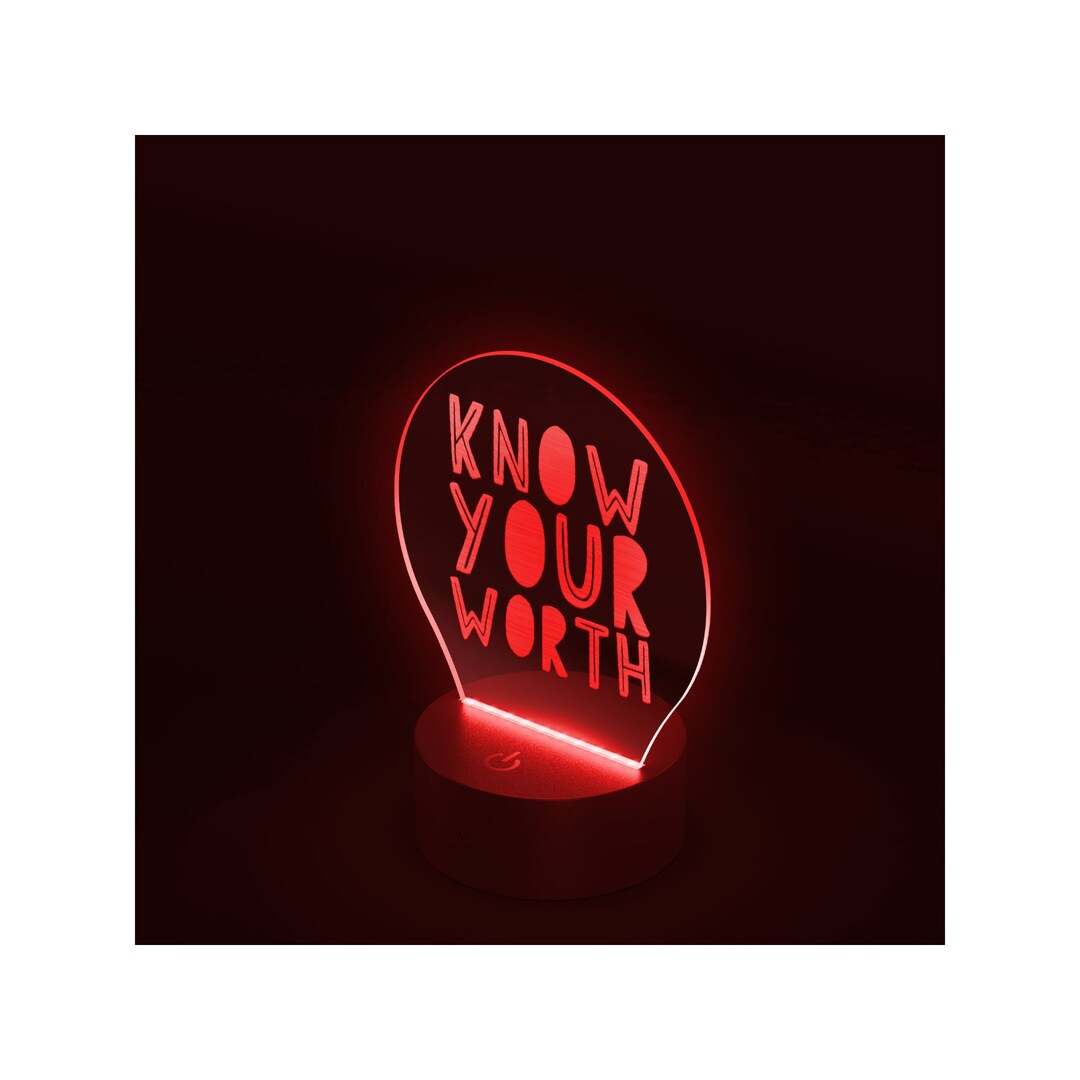 KNOW YOUR WORTH Edge Lit Sign Led Acrylic Sign Mental Health Matters ...