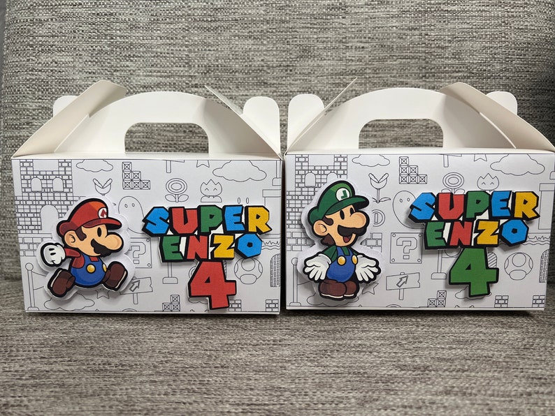 Súper Mario and Friends Favor Box/ Goodie Bags/ Mario, Luigi and Peach ...