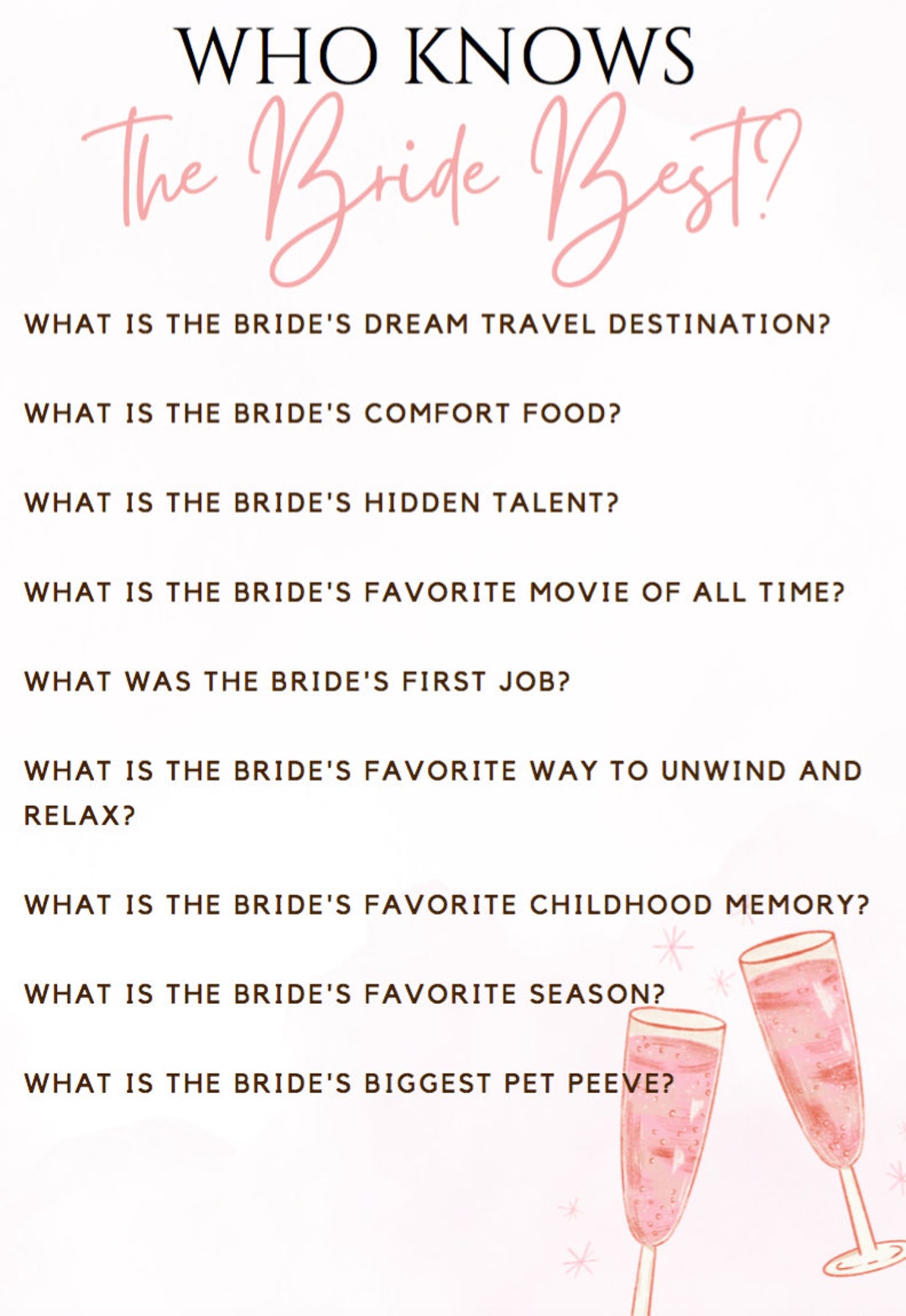 Who Knows the Bride Best Printable Shower Game Bridal Party - Etsy