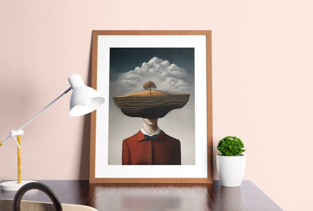 Symbolic Surreal Poster,clouds Starry Sky,earth Head Surrealism,small ...