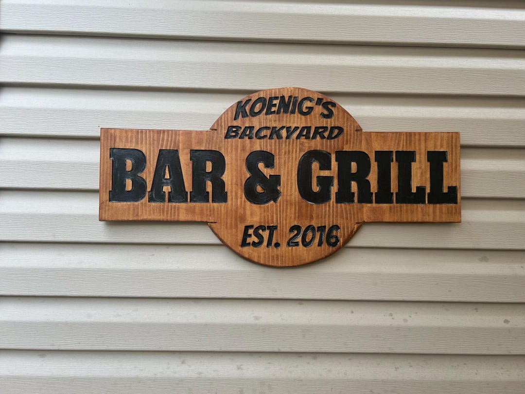 Custom Backyard Bar & Grill Sign – Personalized Wooden Outdoor Decor ...