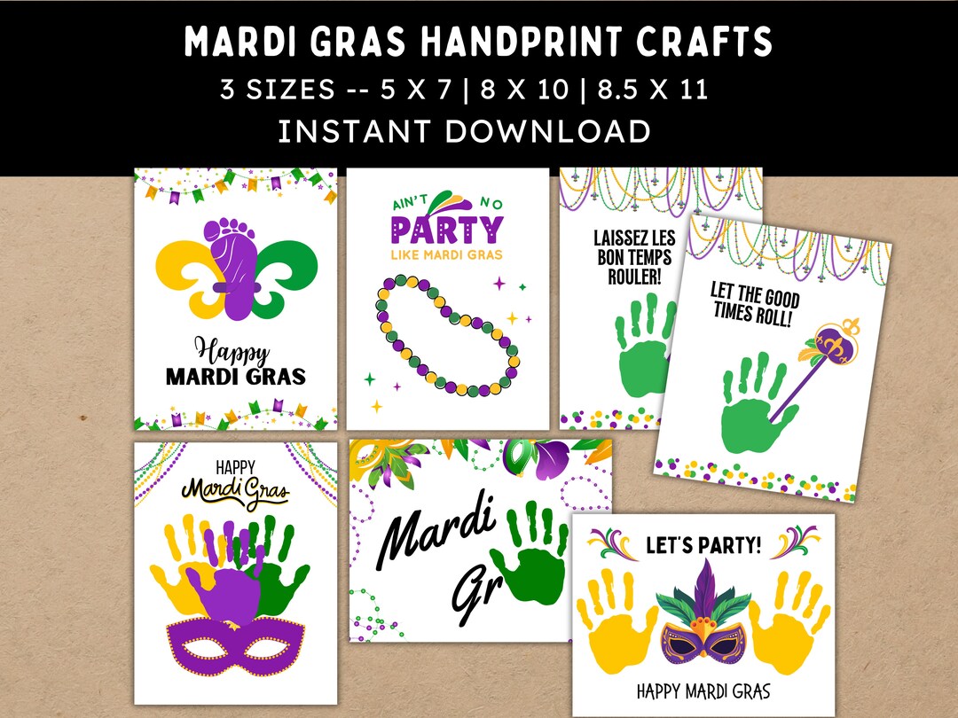Mardi Gras Handprint, Footprint and Fingerprint Craft Bundle Printable ...