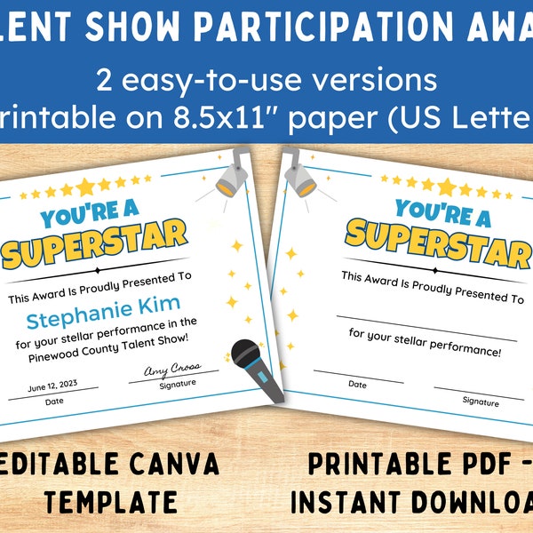 Talent Show Certificate - Etsy