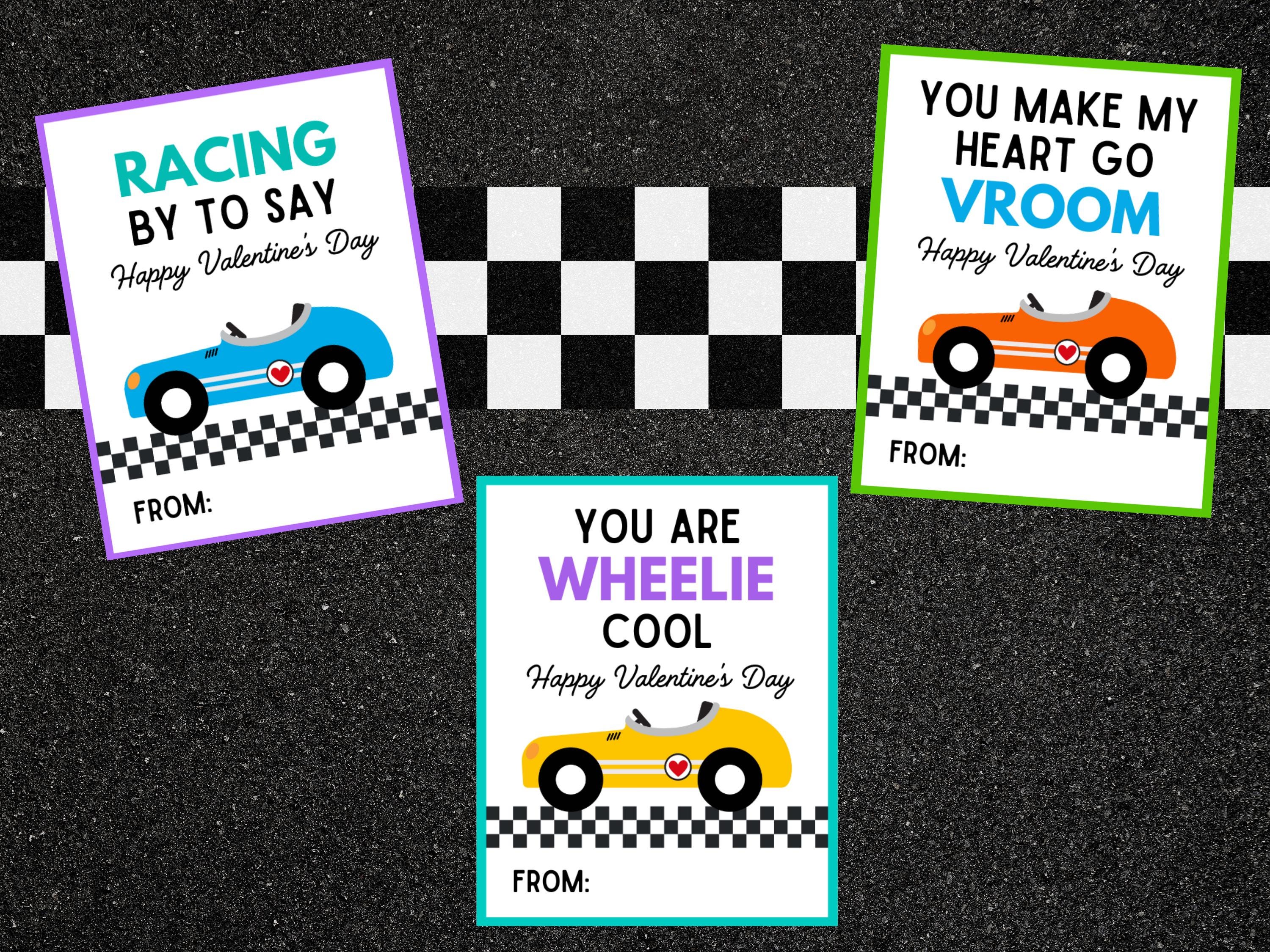 Race Car Valentine Cards -- Printable Racing Valentines for Classroom ...