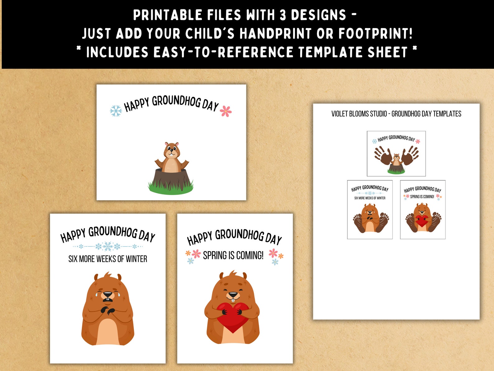 3 Groundhog Day Handprint and Footprint Craft Bundle Printable DIY ...