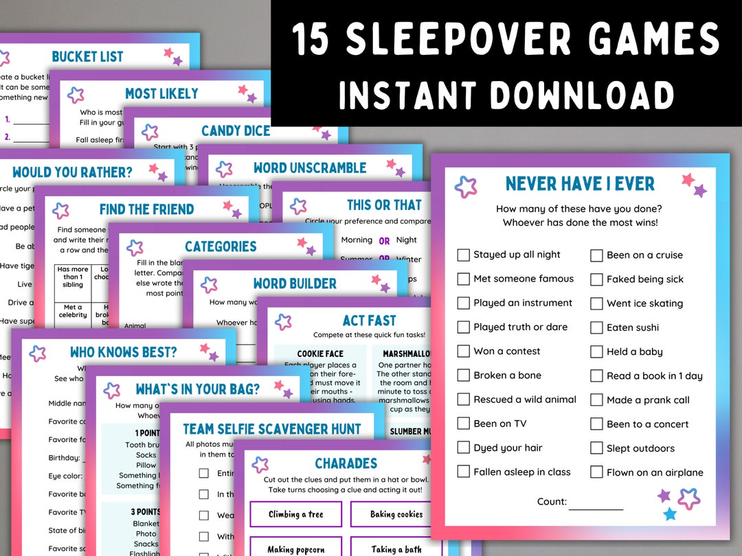 Slumber Party Games Printable Sleepover Games Birthday Party - Etsy