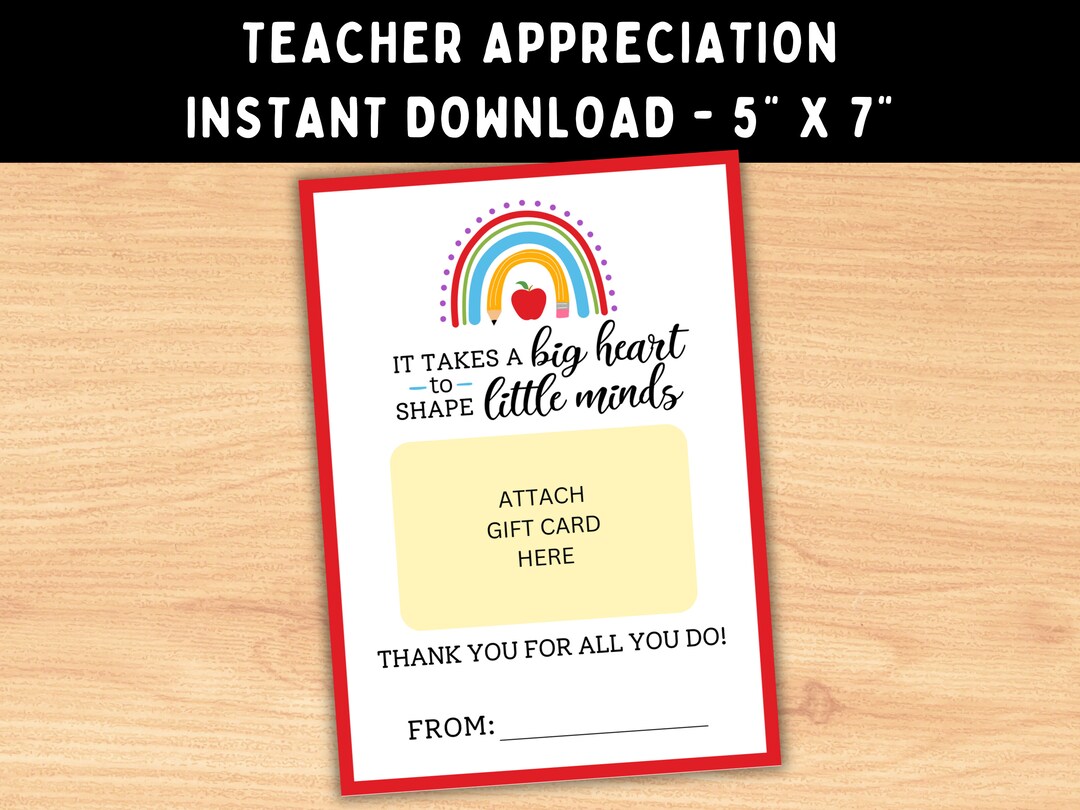 Teacher Appreciation Gift Card Holder - Rainbow - Printable Teacher ...
