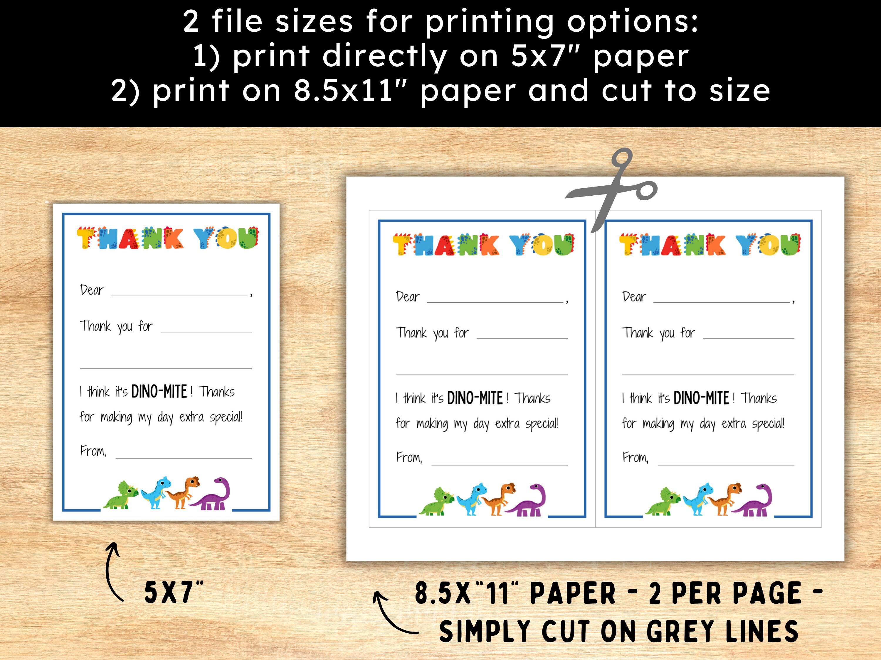 Dinosaur Thank You Cards for Kids - Printable Fill-in-the-blank Note to ...