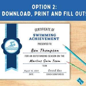 Swim Team Participation Certificates Printable Awards to Celebrate ...
