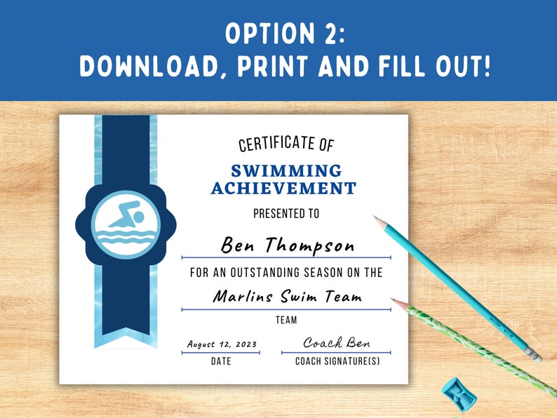 Swim Team Participation Certificates -- Printable Awards to Celebrate ...