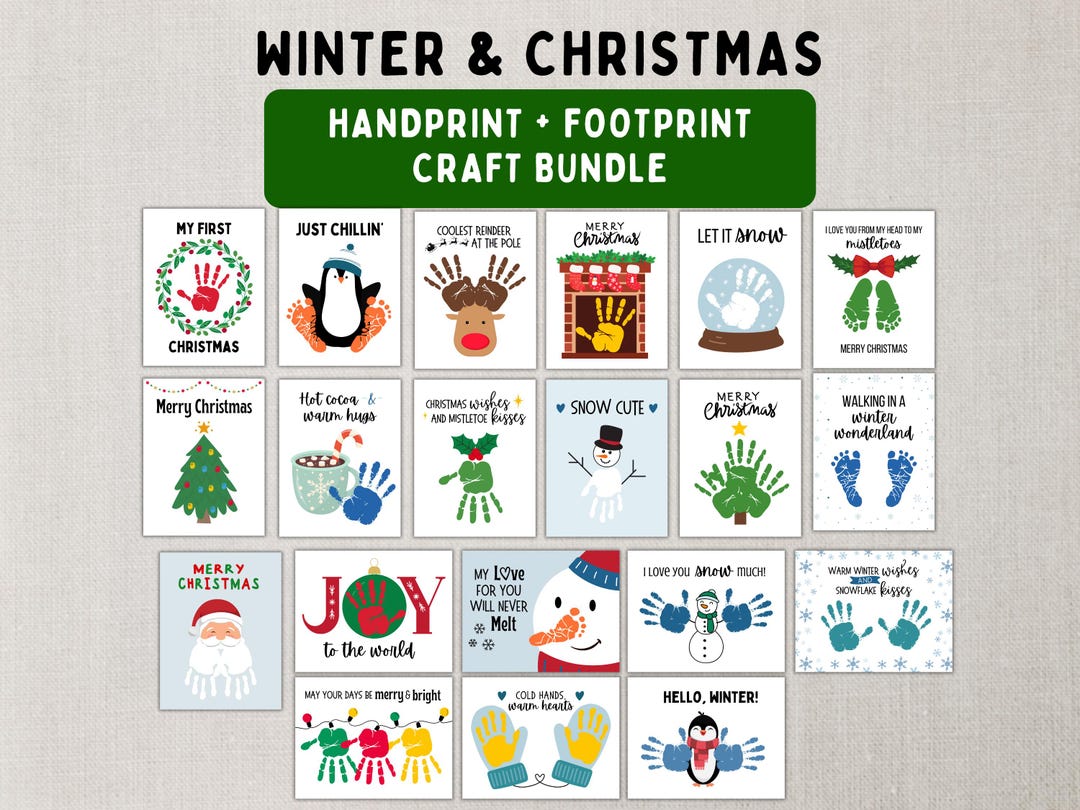 20 Winter and Christmas Handprint & Footprint Craft Bundle - Printable ...