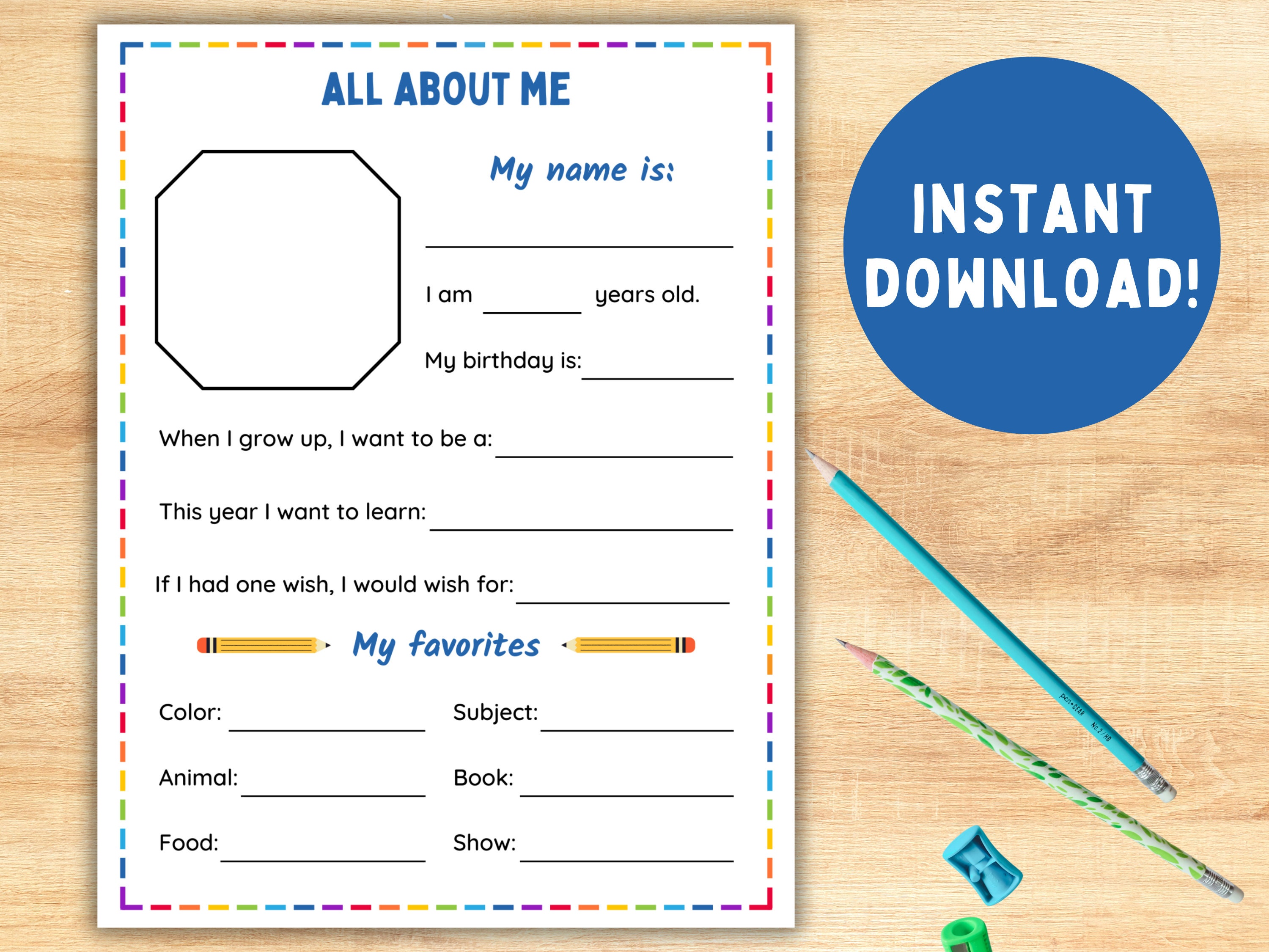 All About Me Printable -- Back to School Questionnaire -- First Day of ...