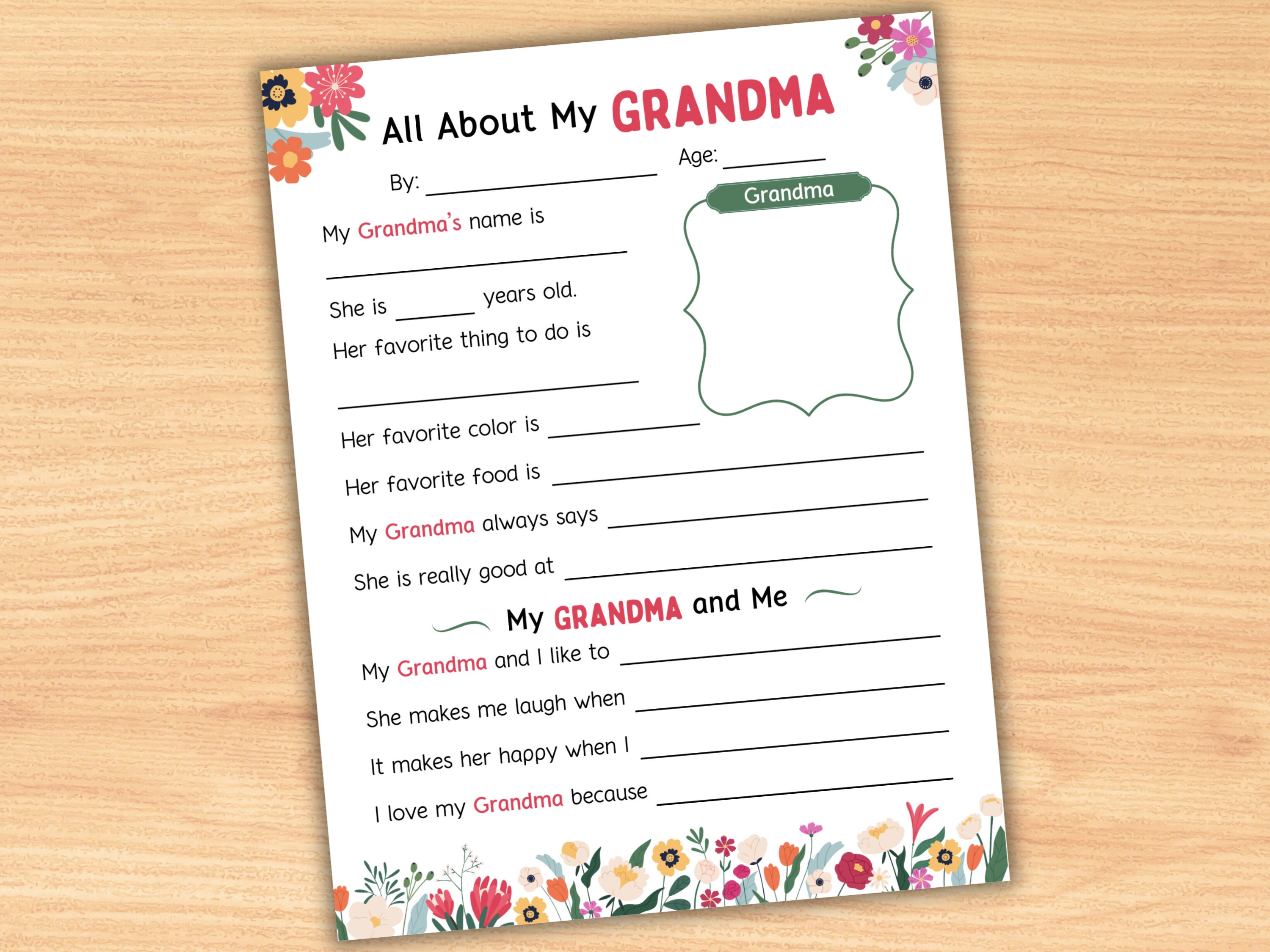 All About My Grandma Wildflowers Printable Mother's Day Questionnaire ...