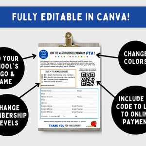 PTA / PTO Membership Form - Editable Canva Template for Member ...