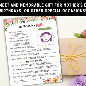 All About My Mimi Floral Printable - Questionnaire Keepsake & Gift for ...