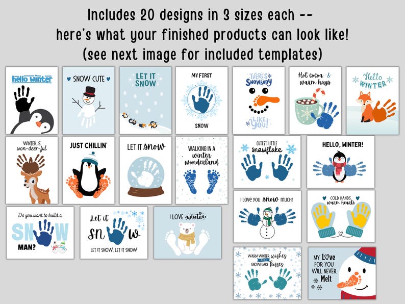 Winter Handprint and Footprint Craft Bundle -- Printable DIY Winter ...
