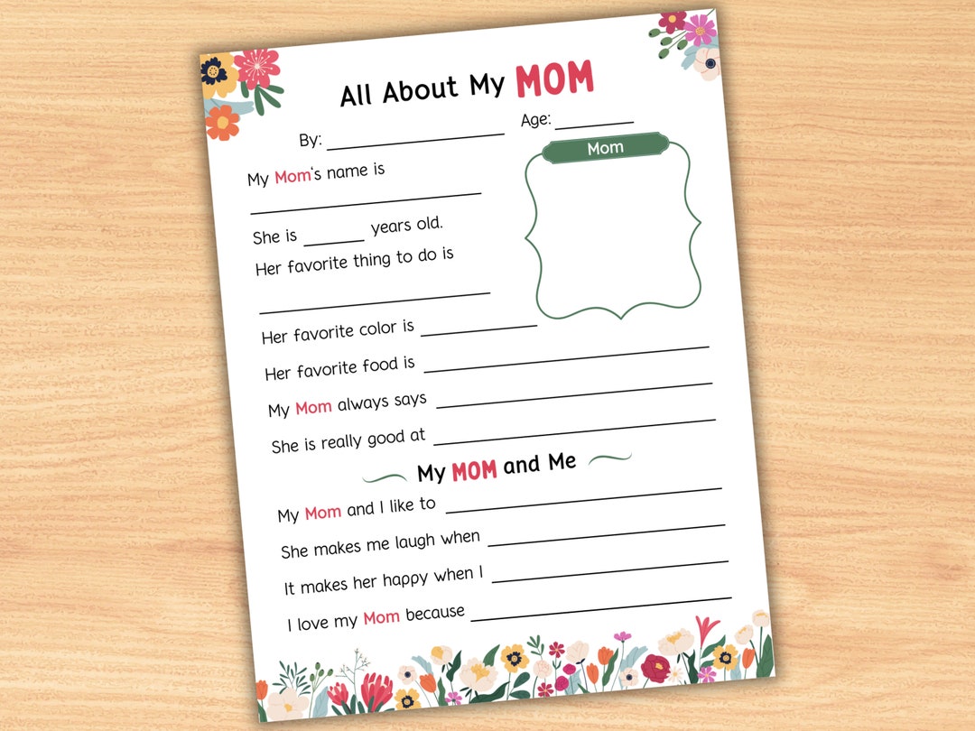 All About My Mom Wildflower Printable - DIY Questionnaire & Keepsake ...