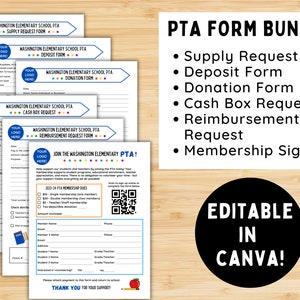 PTA / PTO Essential Forms Bundle Editable Canva Template Membership ...