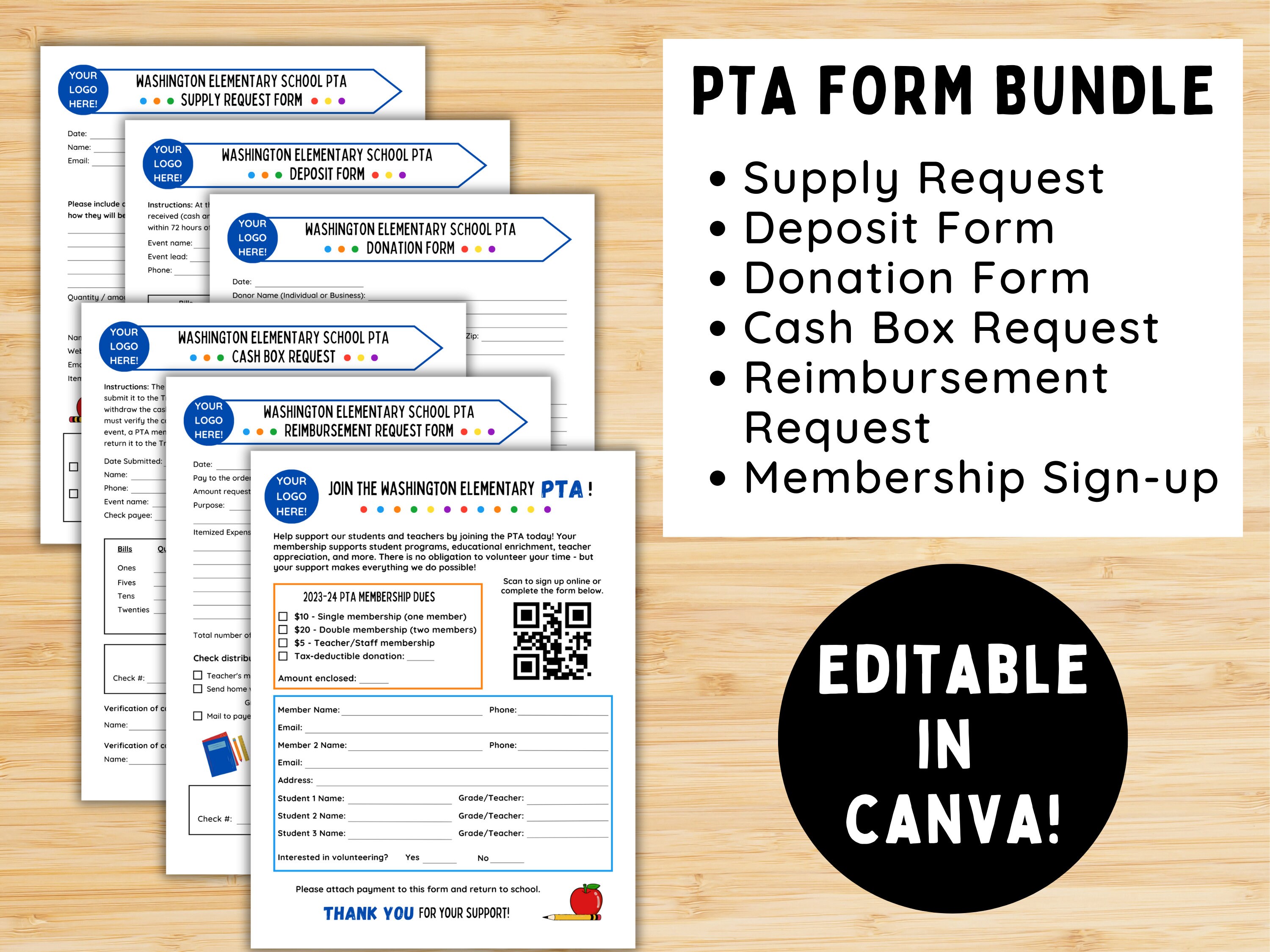 PTA / PTO Essential Forms Bundle Editable Canva Template - Etsy
