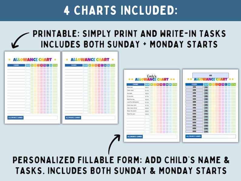 Customizable Allowance Chart for Kids - Printable Responsibility ...