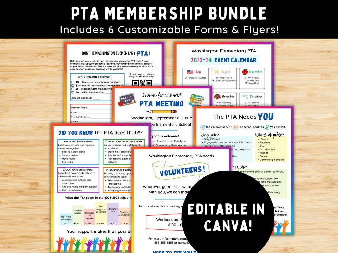 PTA / PTO Membership Bundle - Editable Canva Templates for Meeting ...