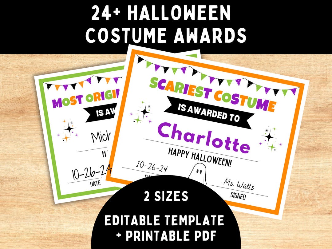 Halloween Costume Awards -- Printable Party Prizes, Contest ...