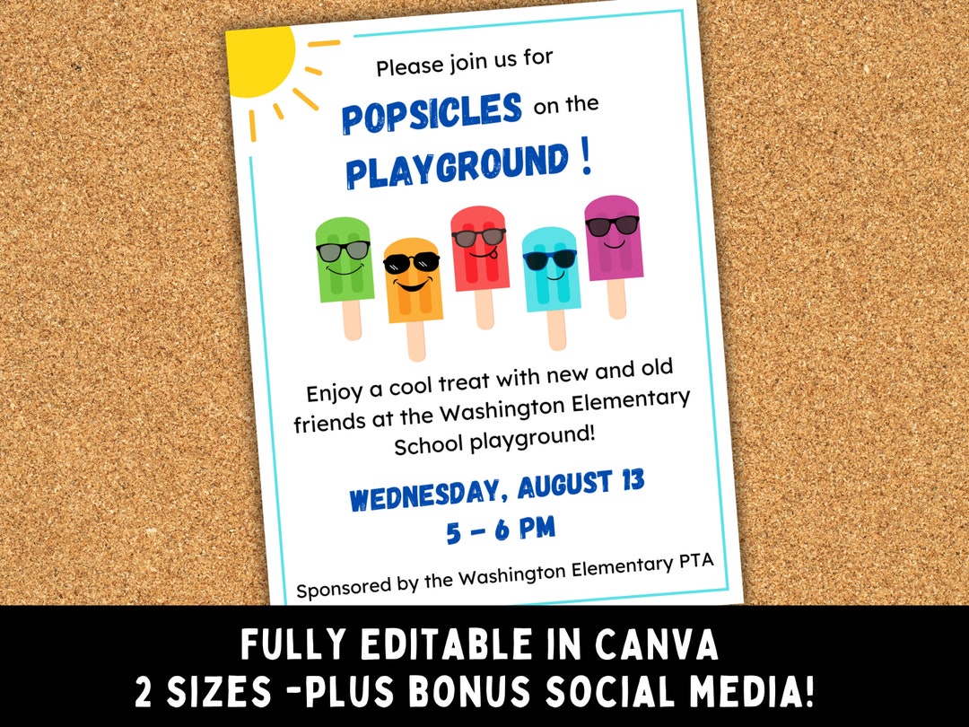 Popsicles on the Playground - Editable Canva Template for Playdates ...