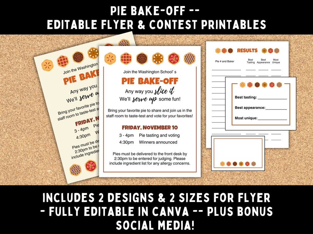 Pie Bake-off / Pie Swap / Pie Contest - Editable Canva Template Flyer ...