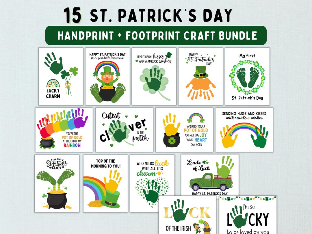 St. Patrick's Day Handprint and Footprint Craft Bundle -- Printable DIY ...