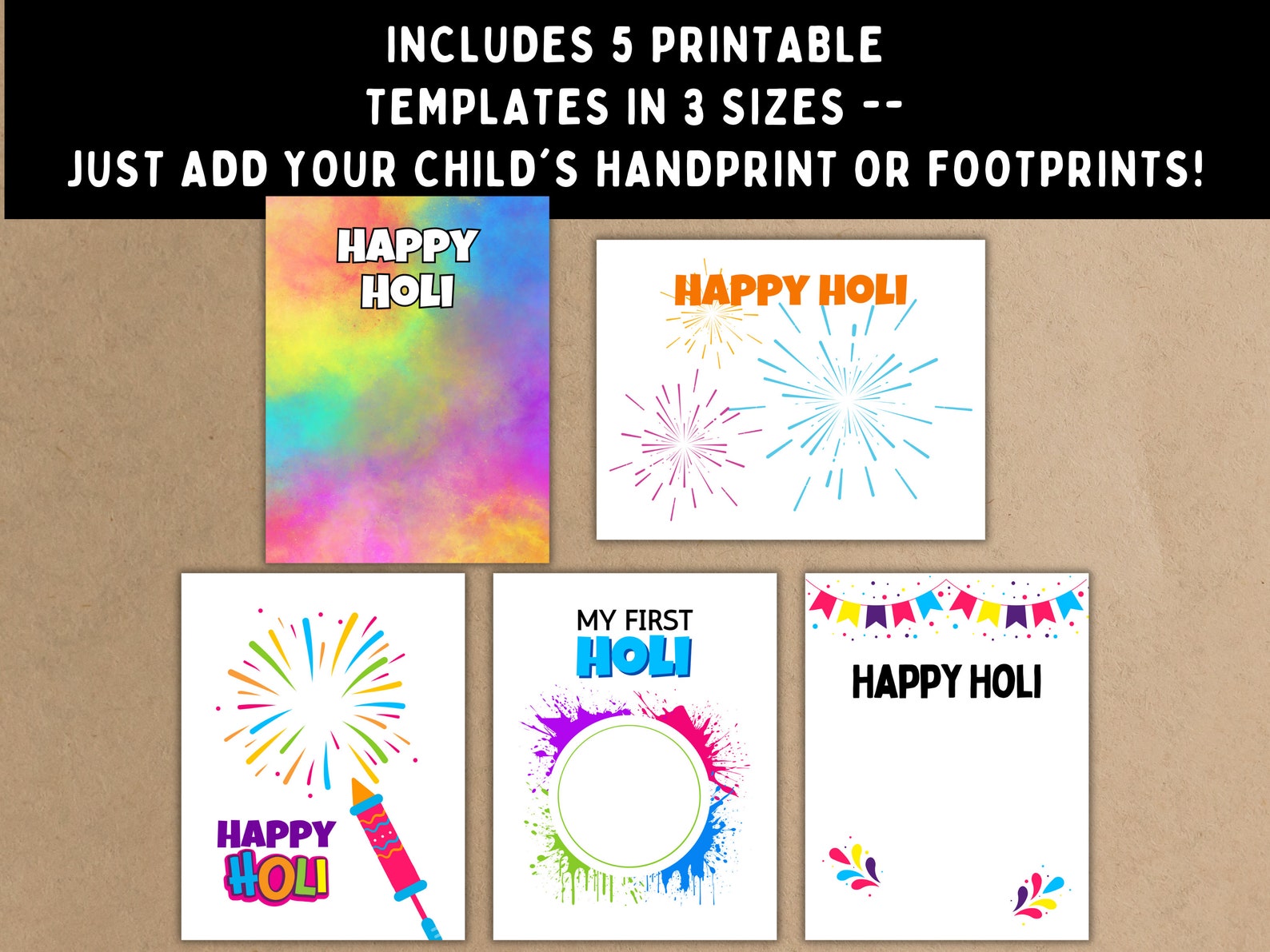 5 Holi Handprint and Footprint Craft Bundle Printable DIY Craft ...