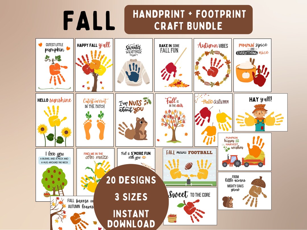 Fall Handprint and Footprint Craft Bundle -- Printable DIY Autumn Craft ...