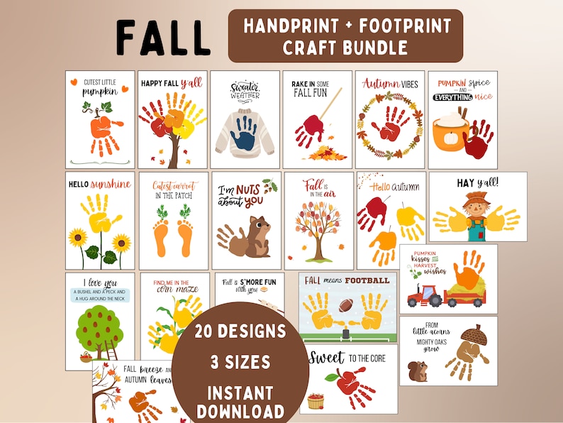 Fall Handprint and Footprint Craft Bundle -- Printable DIY Autumn Craft ...