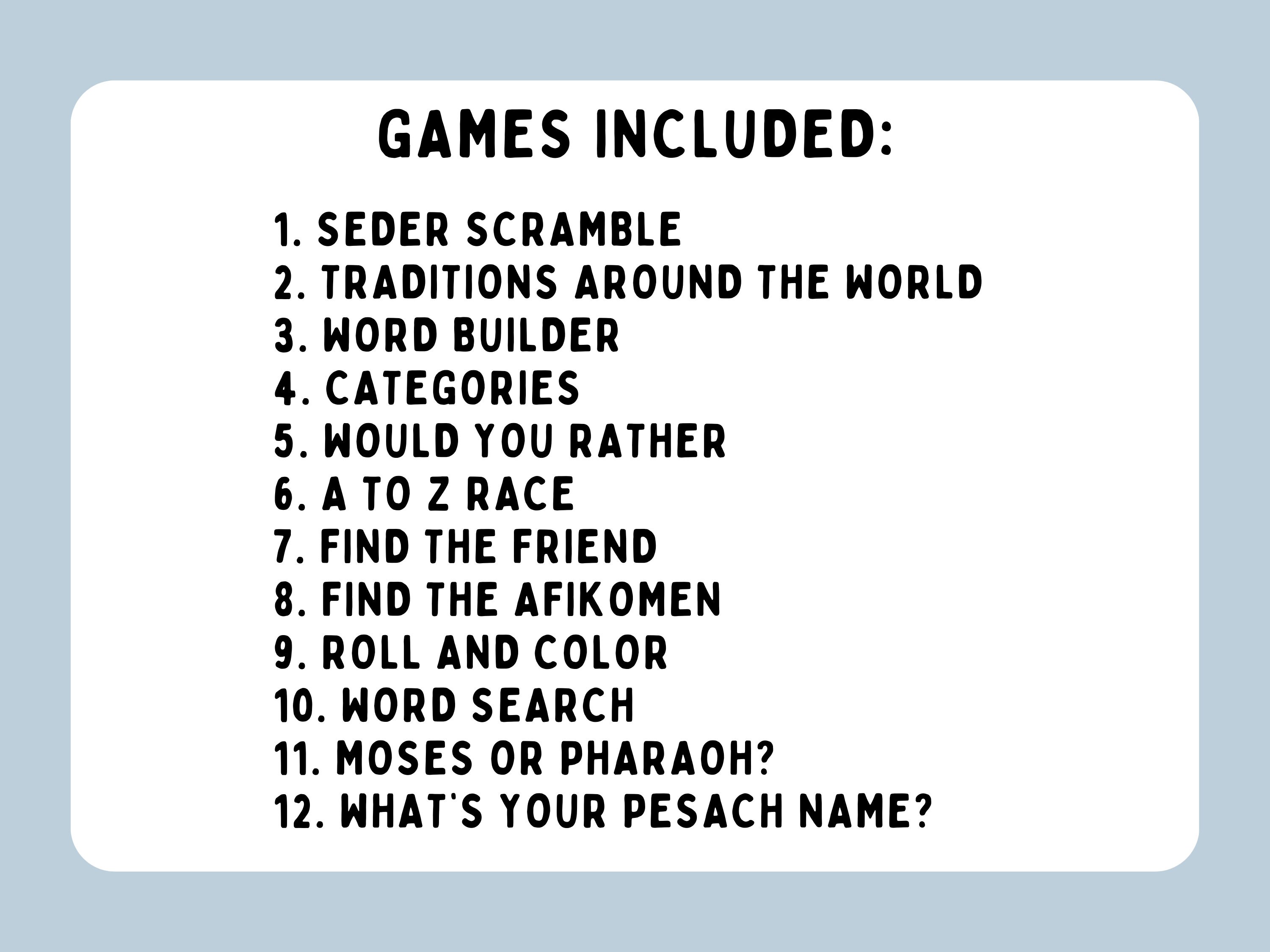 12 Passover Games and Activities -- Printable Entertainment for Pesach ...