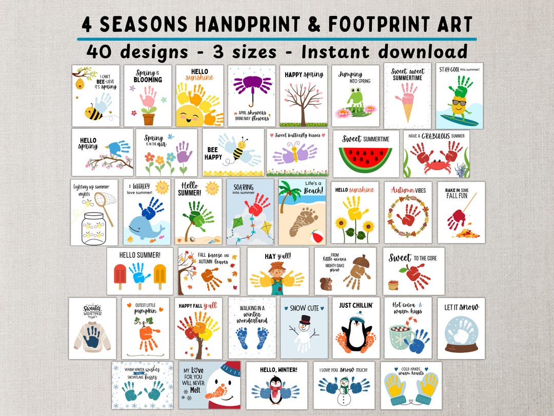 40 Seasonal Handprint & Footprint Craft Bundle -- Printable DIY ...