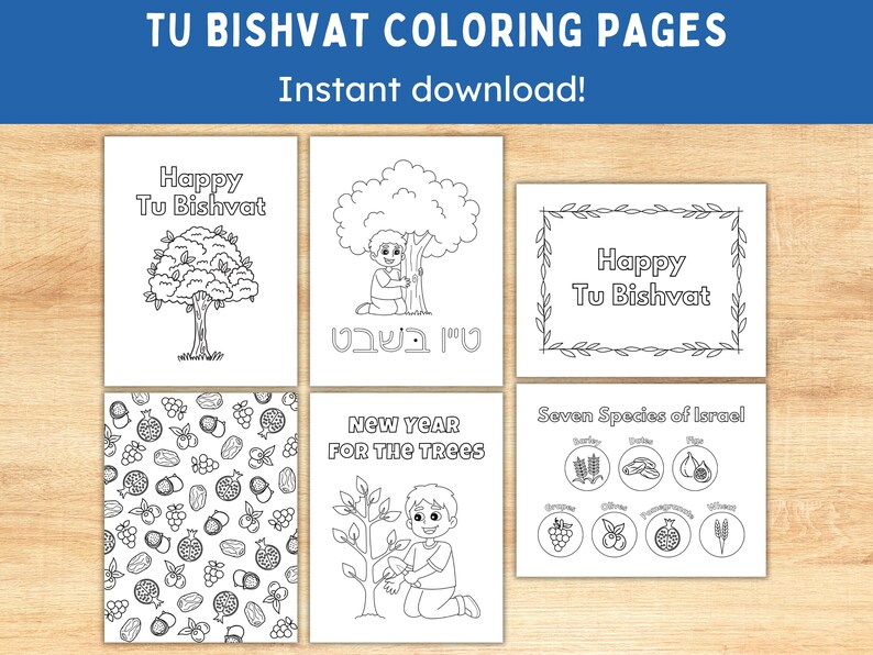 6 Tu Bishvat Coloring Pages -- Printable Jewish Holiday Craft ...