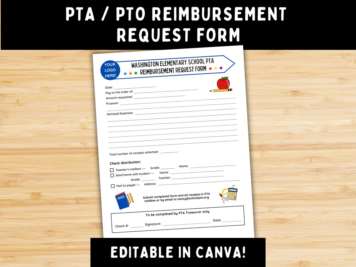 PTA / PTO Reimbursement Request Form - Editable Canva Template ...