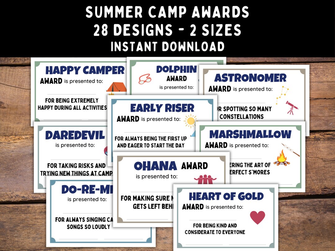 Summer Camp Awards Camper Award Certificates Boys & Girls Camp Awards ...
