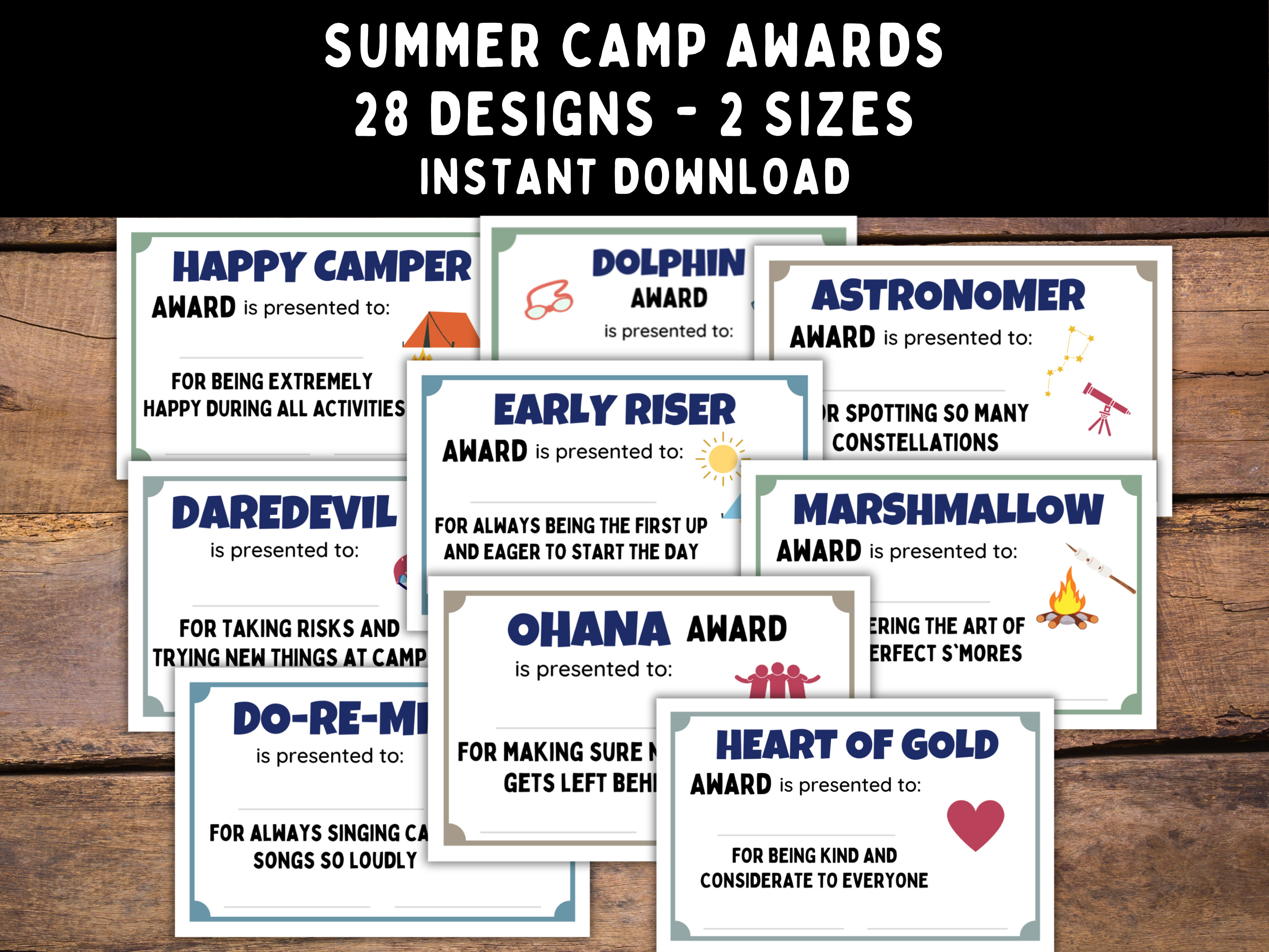 Summer Camp Awards Camper Award Certificates Boys & Girls Camp Awards ...
