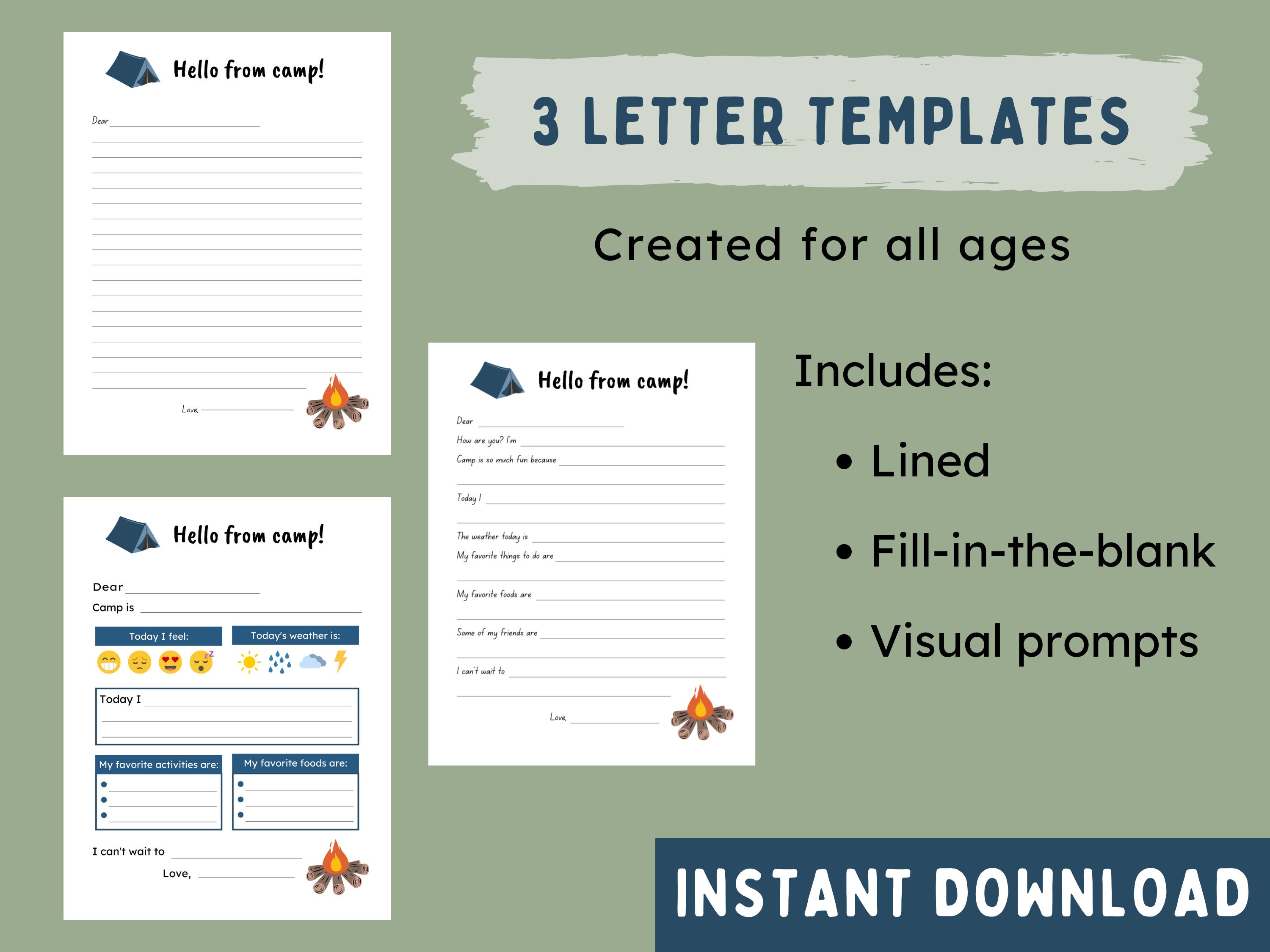 Blue Printable Letter From Camp Kids Overnight Camp Notes Sleepaway ...