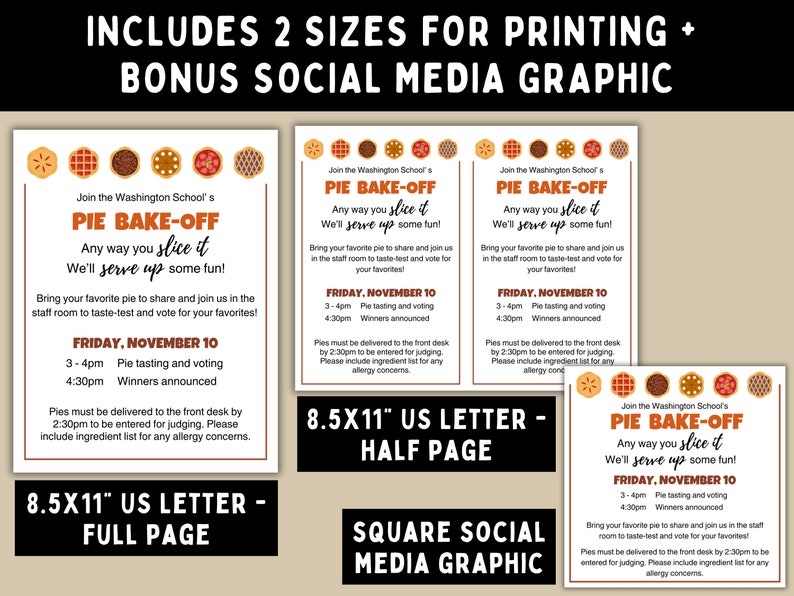 Pie Bake-off / Pie Swap / Pie Contest - Editable Canva Template Flyer ...