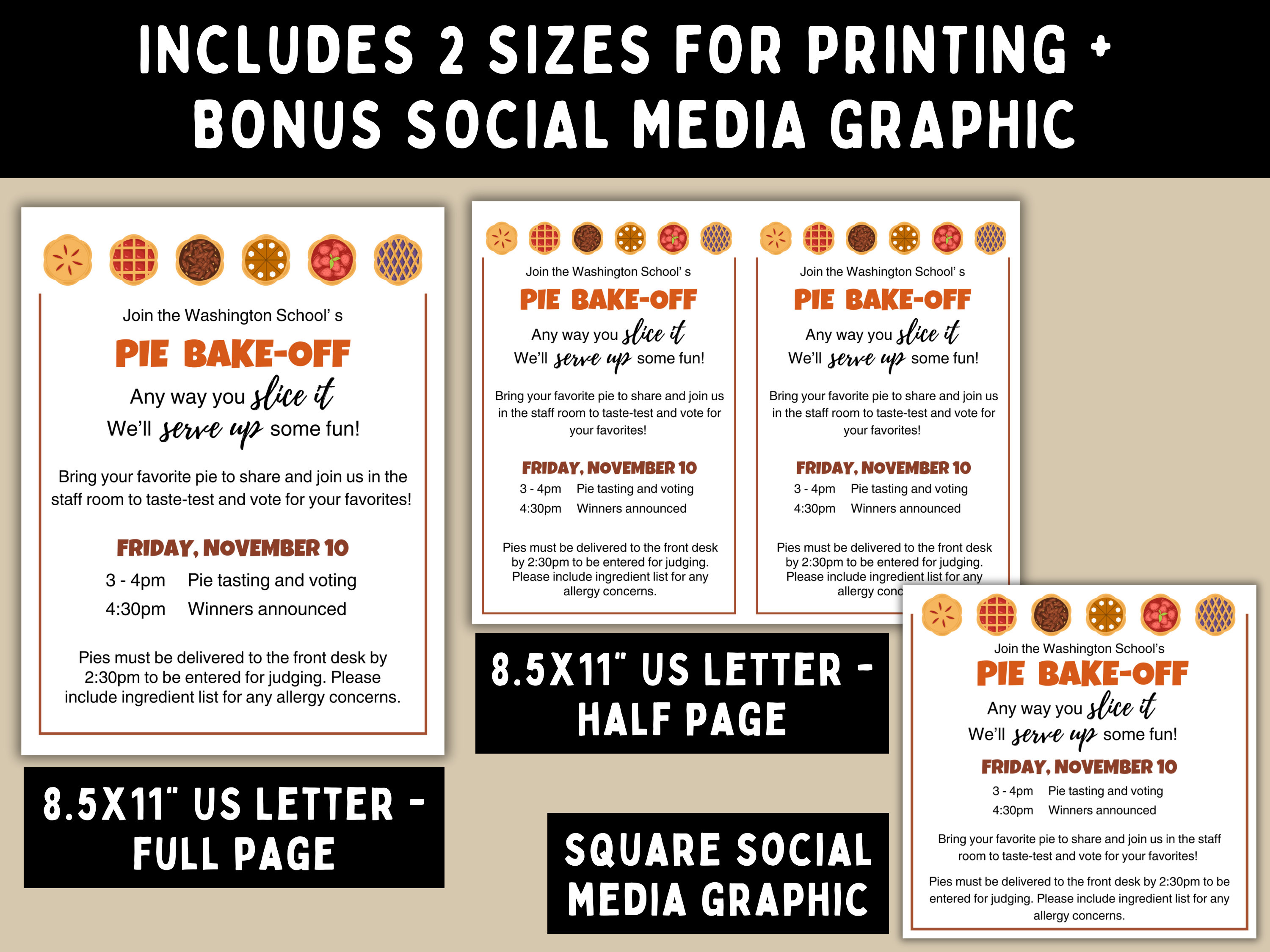 Pie Bake-off / Pie Swap / Pie Contest - Editable Canva Template Flyer ...