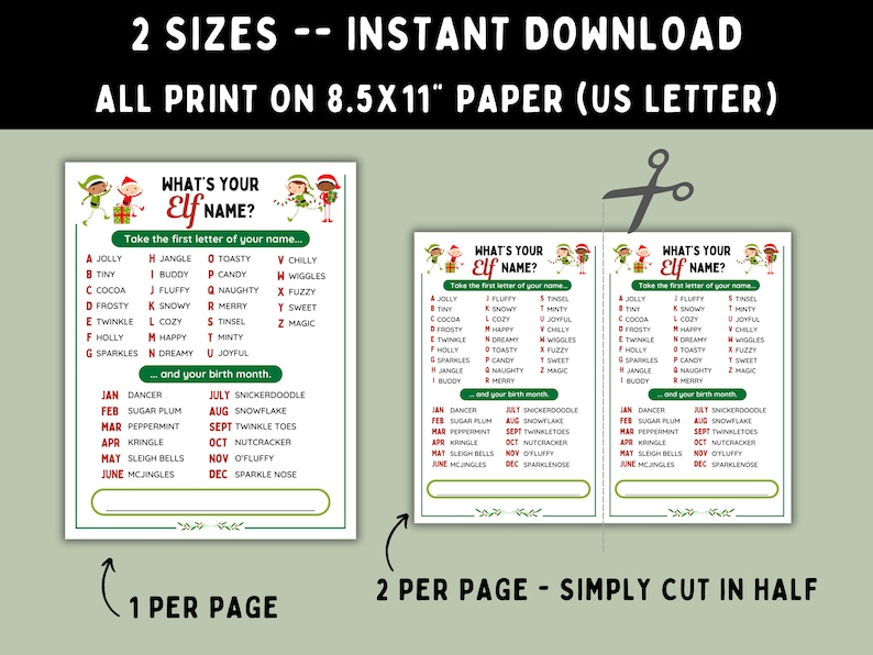 What's Your Elf Name? -- Printable Christmas Party Game for Kids or ...