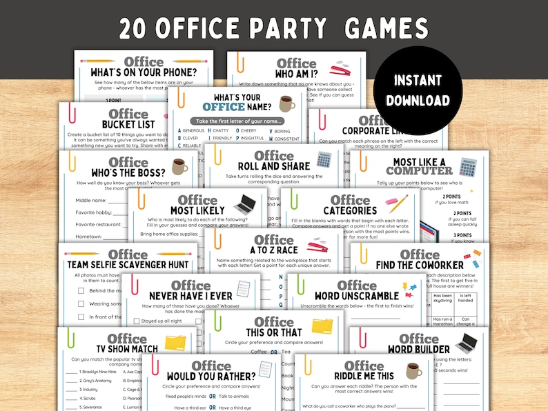 20 Office Party Games Bundle Printable Work Party Games Team Building ...