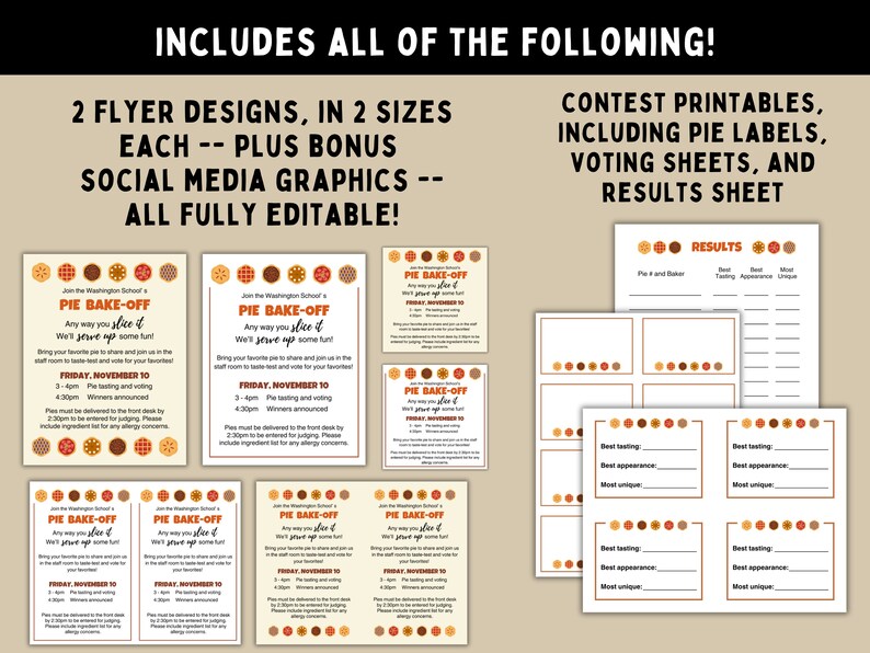 Pie Bake-off / Pie Swap / Pie Contest - Editable Canva Template Flyer ...