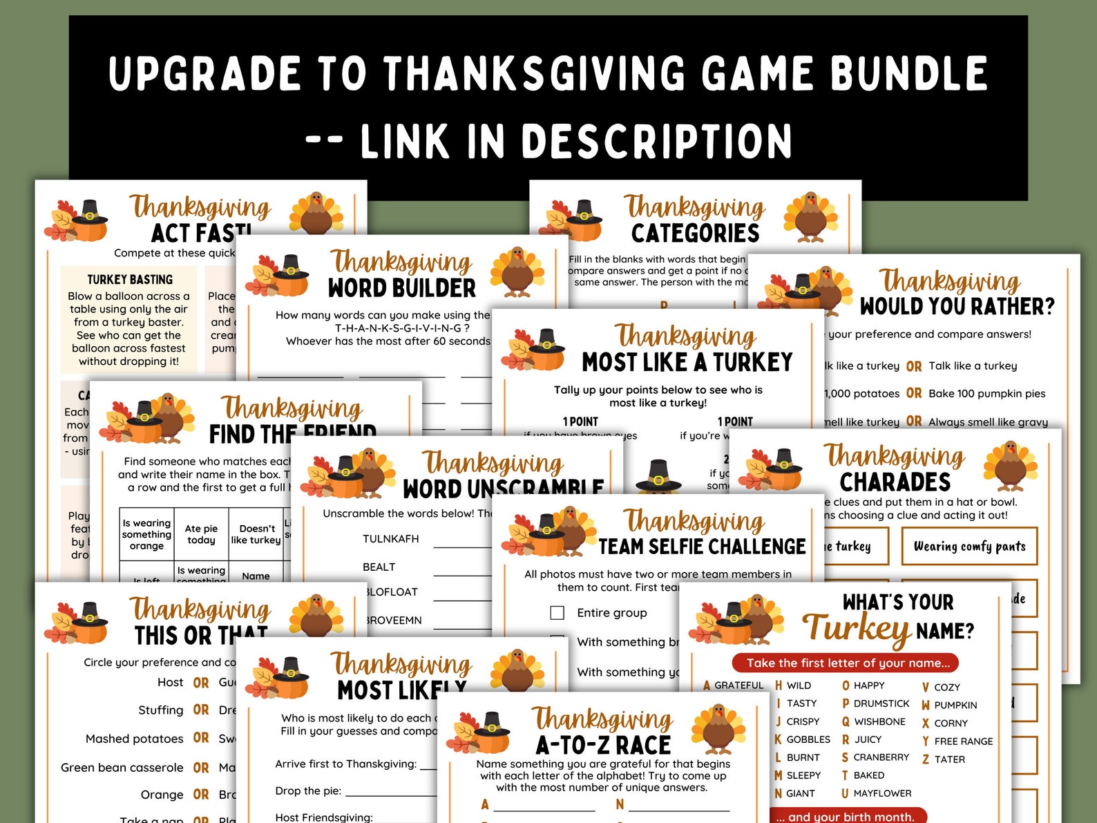 Most Like a Turkey Game -- Thanksgiving Party Games -- Printable ...