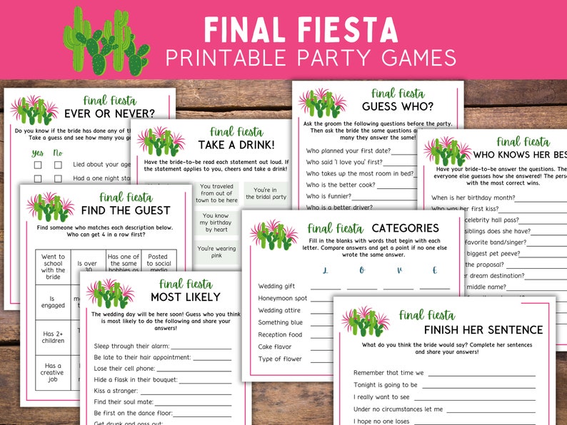 Final Fiesta Bachelorette Party Games - Printable Activities for Bridal ...