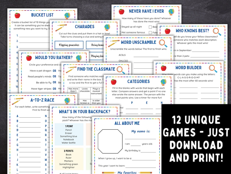 12 Back to School Games Printable Classroom Games Class Icebreakers ...