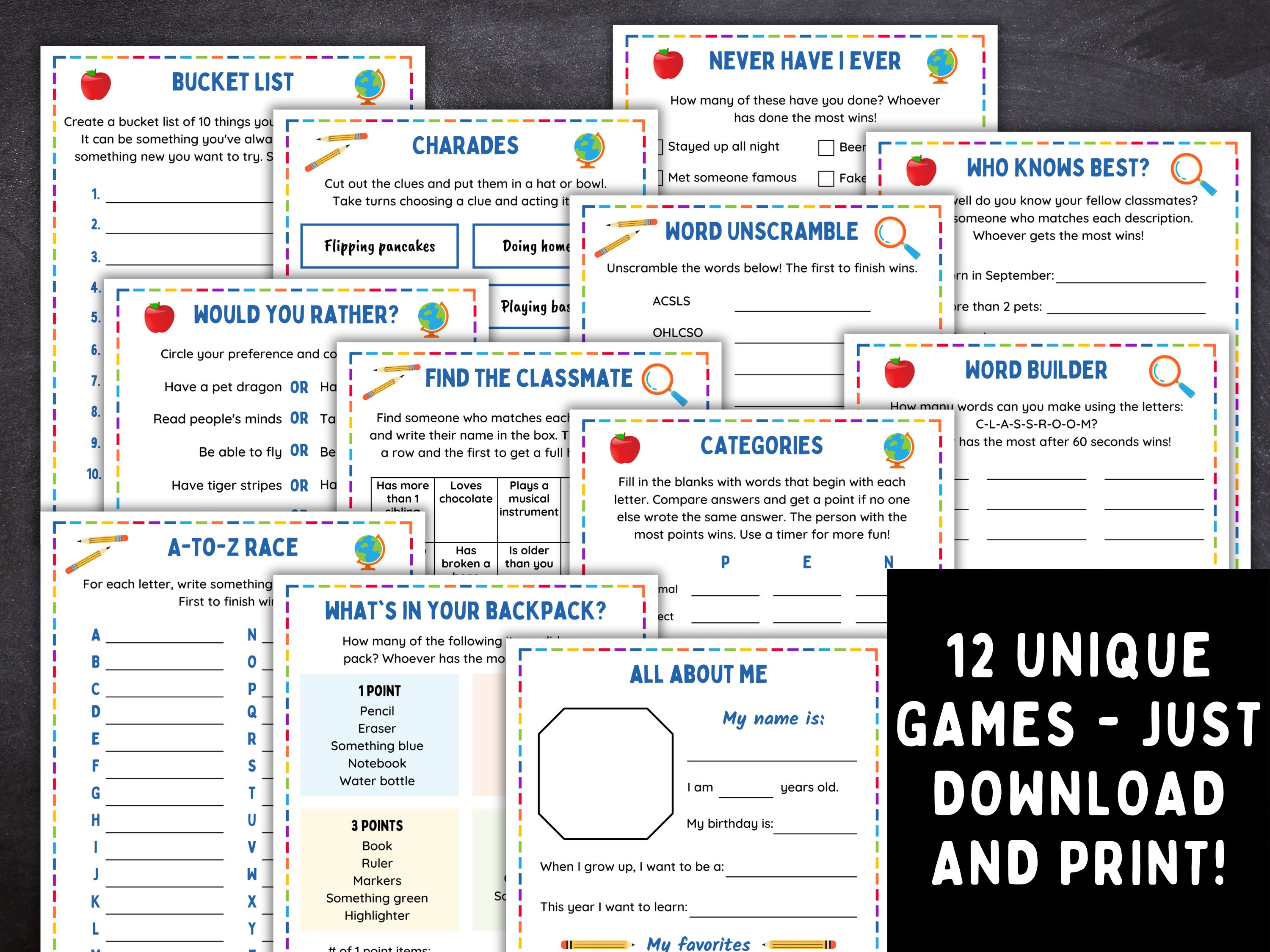 12 Back to School Games Printable Classroom Games Class Icebreakers ...