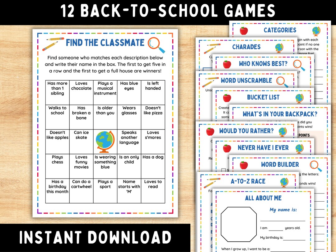 12 Back to School Games -- Printable Classroom Games -- Class ...