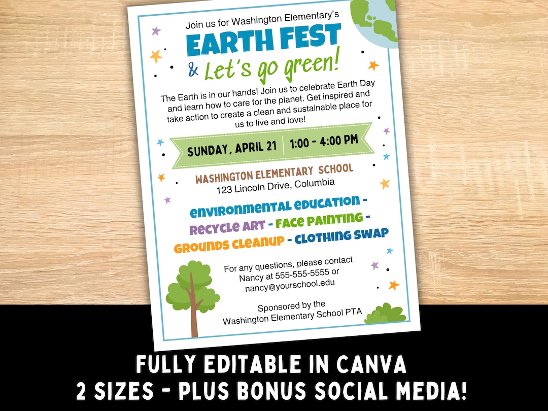 Earth Day Flyer - Editable Canva Template for Earth Fest Event ...